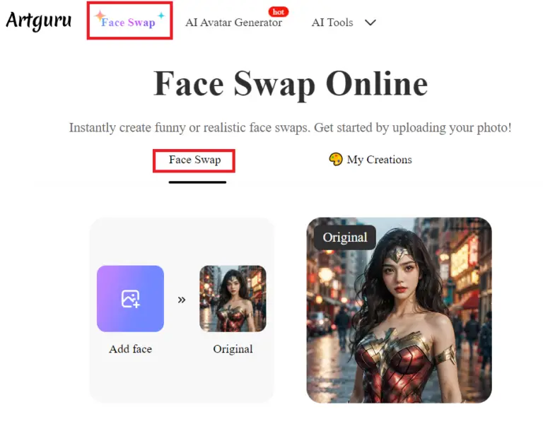 Artguru AI Face Swap online Tutorial (100% Free to Use)