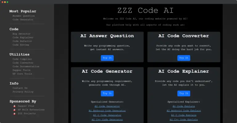 ZZZ Code AI: Free Code Generator, Bug Detector, Github